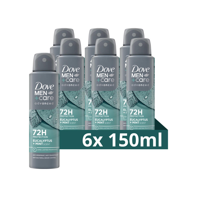 Dove Men+Care Advanced Eucalyptus + Mint anti-transpirant deodorant spray - 6 x 150 ml | wehkamp