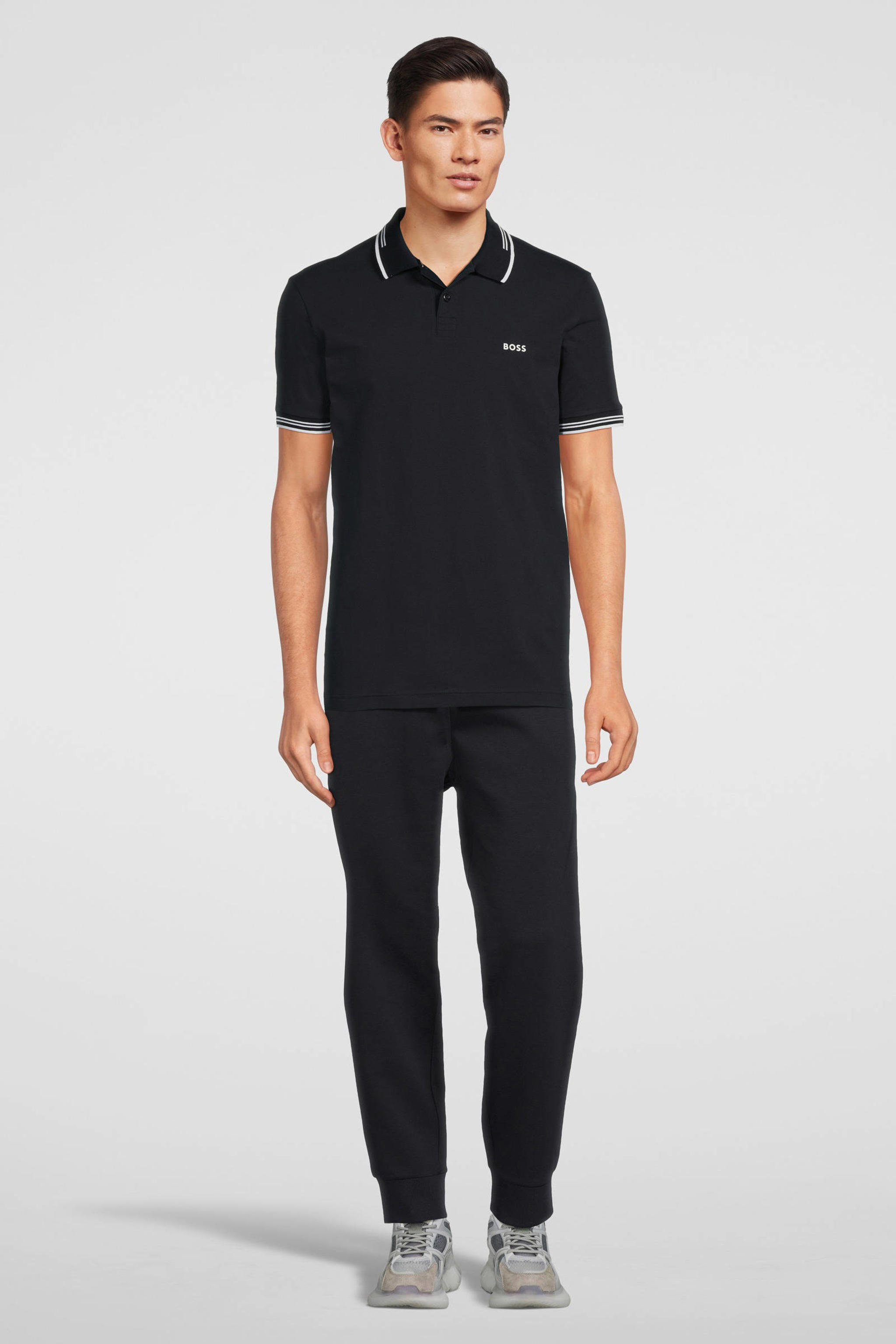 BOSS slim fit polo Paul met contrastbies dark blue | wehkamp