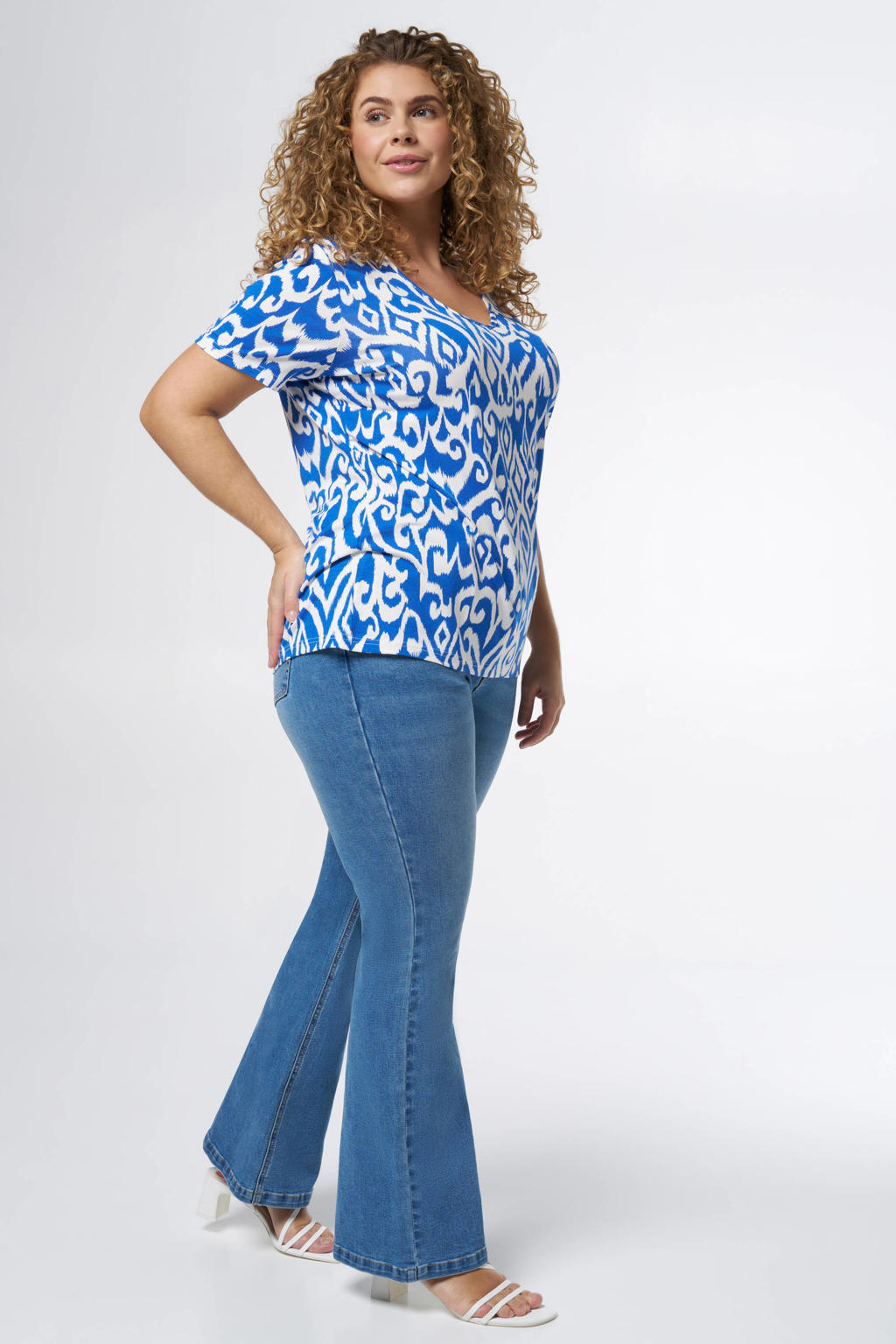 MS Mode top met all over print blauw/wit | wehkamp