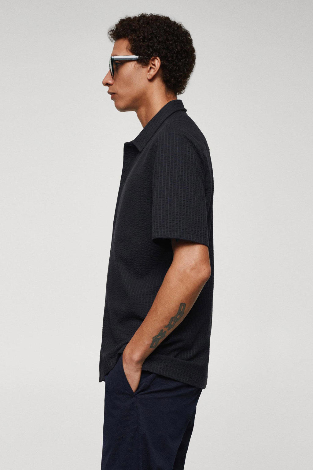 Mango Man regular fit overhemd met krijtstreep donkerblauw | wehkamp