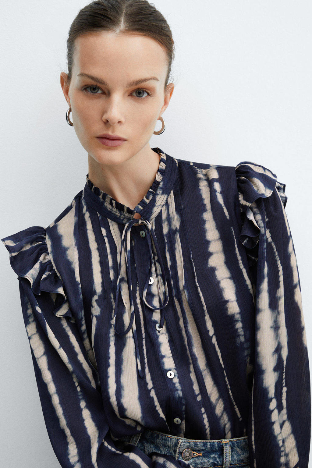 Mango blouse donkerblauw/ecru | wehkamp