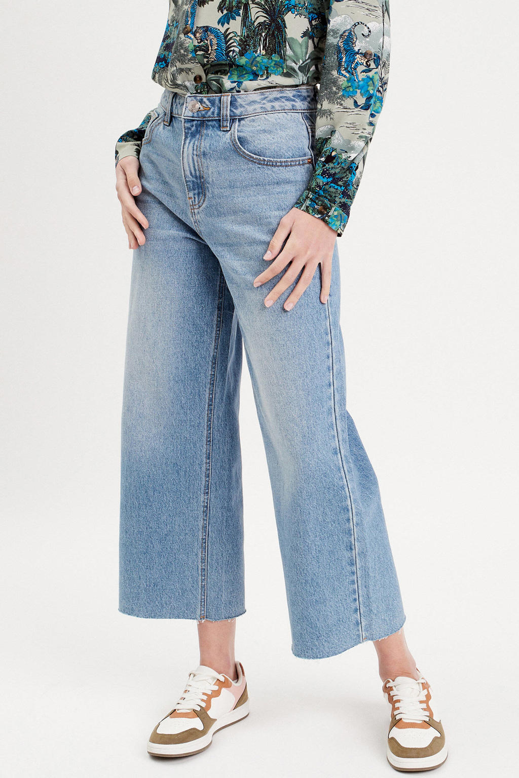 Cache Cache cropped wide leg jeans medium blue denim | wehkamp