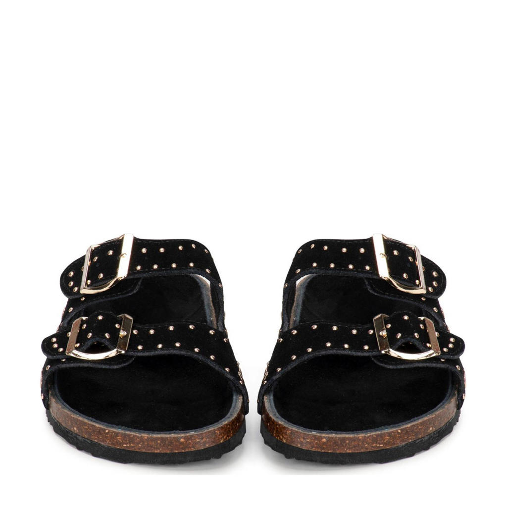 PS Poelman Emmie suède slippers zwart | wehkamp