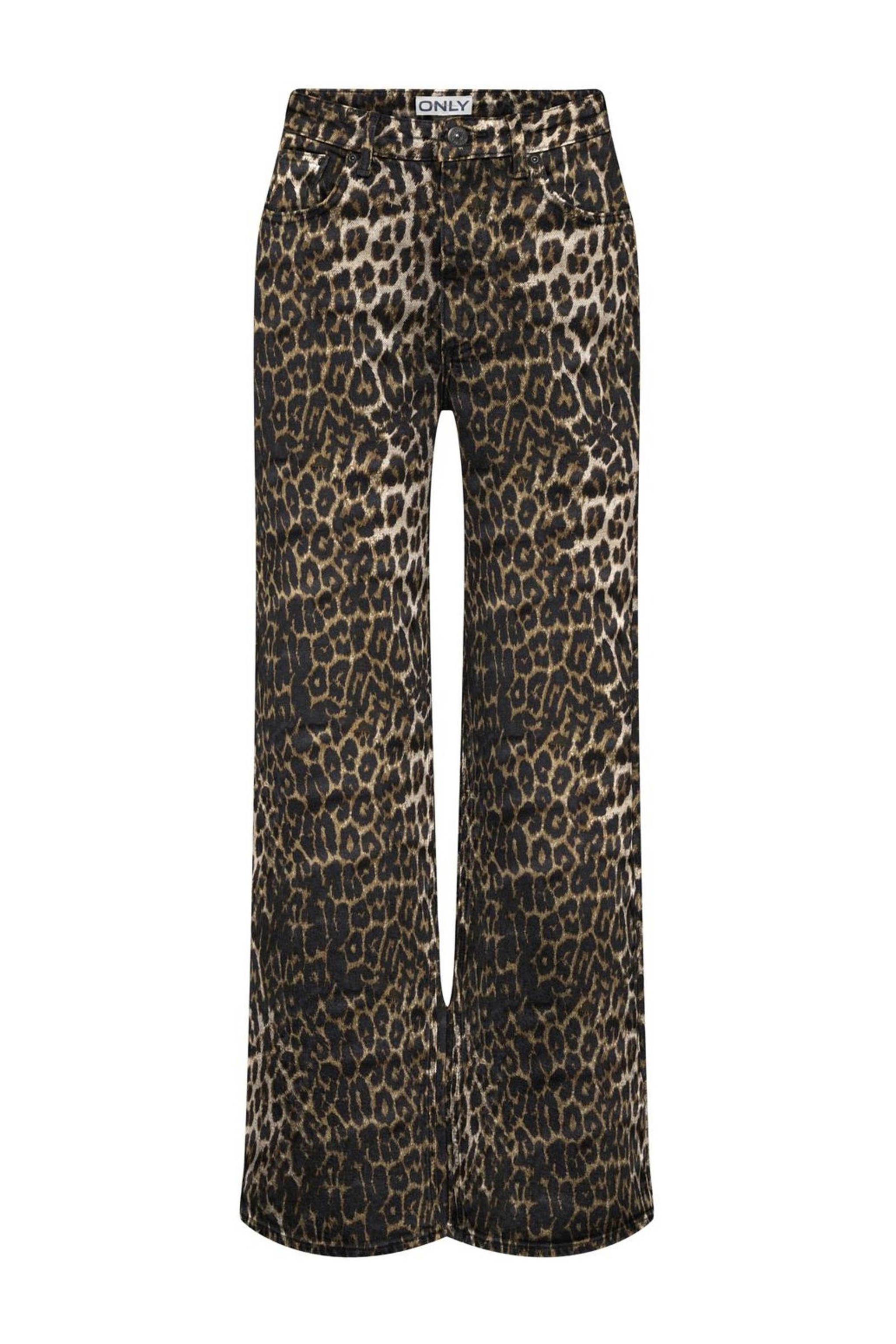 ONLY wide leg broek met panterprint bruin | wehkamp