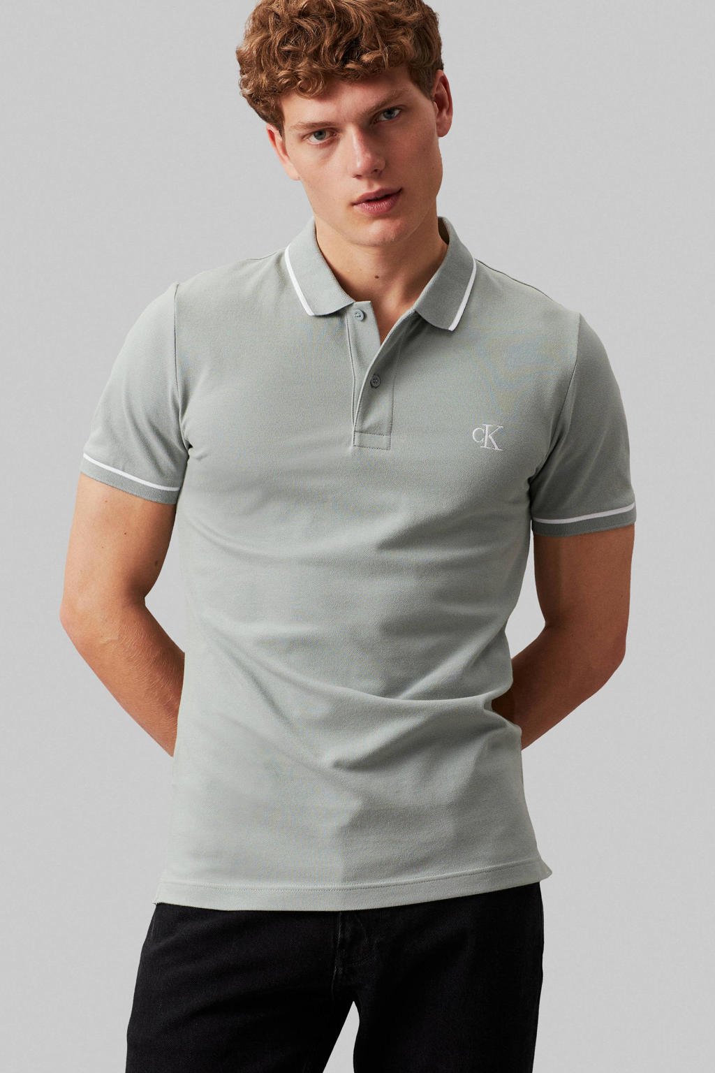 Calvin Klein Jeans Slim Fit Polo Tipping Met Logo Slate Gray Wehkamp