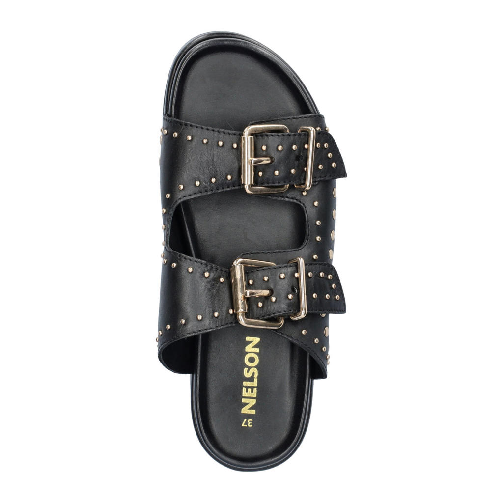 Nelson leren slippers met studs zwart | wehkamp