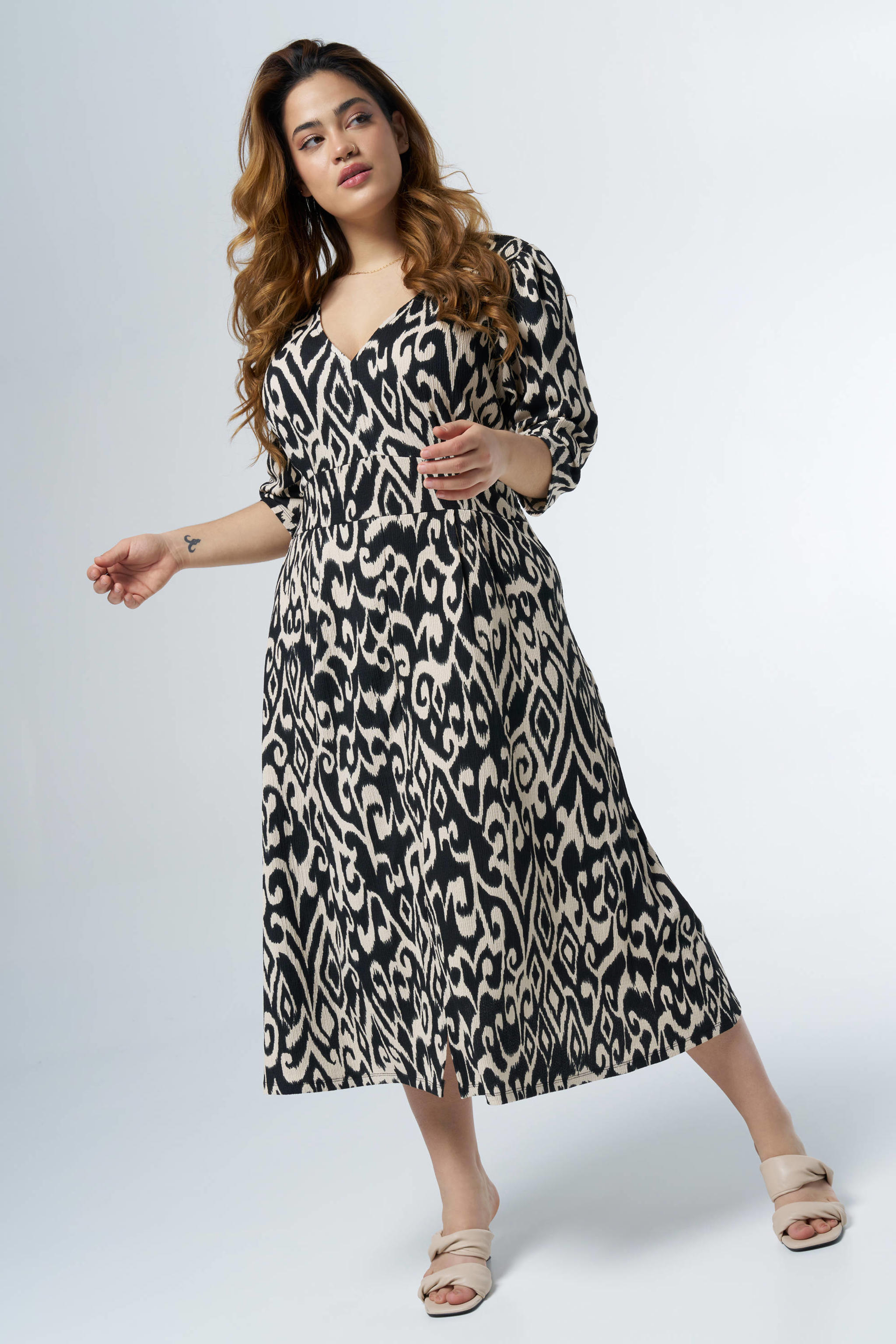 MS Mode jurk met all over print multi zwart/wit | wehkamp