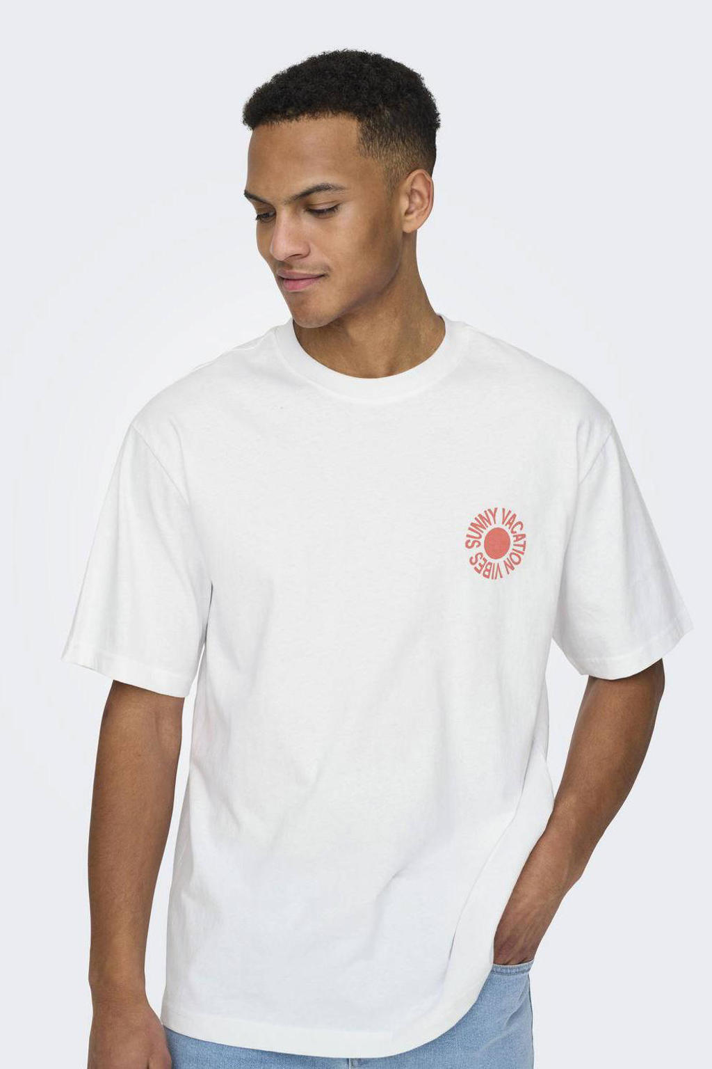 Only And Sons T Shirt Onskasen Met Backprint Bright White Wehkamp
