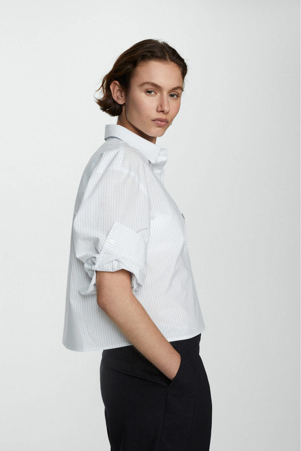 Mango blouse met krijtstreep lichtblauw | wehkamp