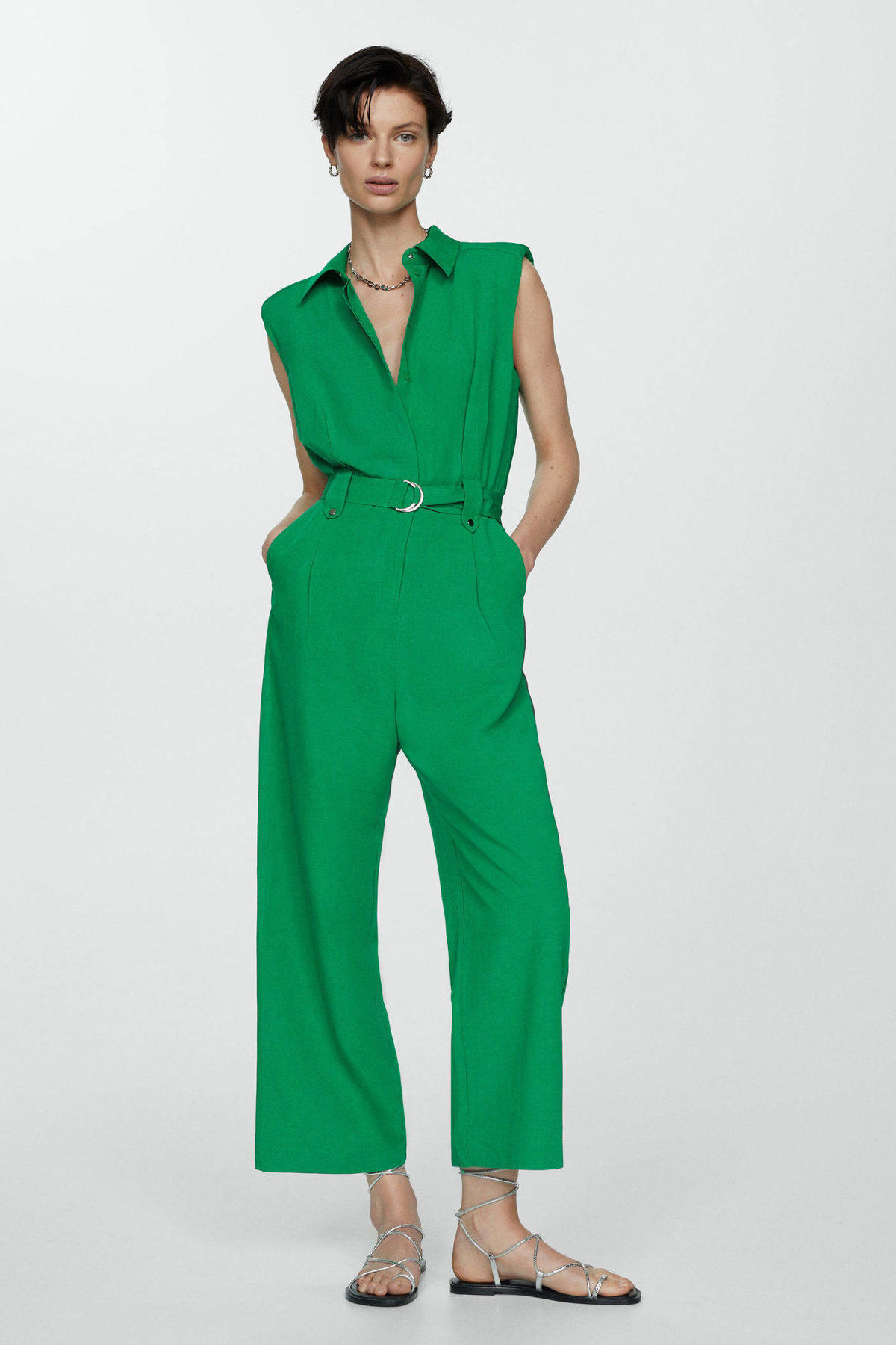 Mango jumpsuit met linnen groen | wehkamp