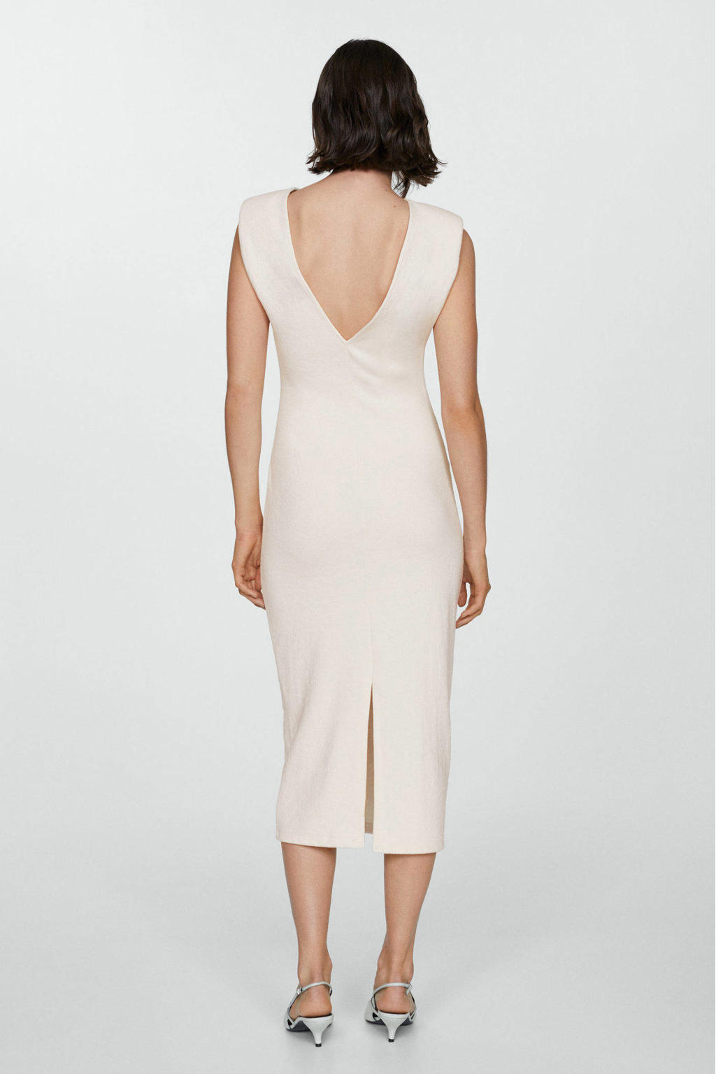 Mango jurk met open rug beige | wehkamp