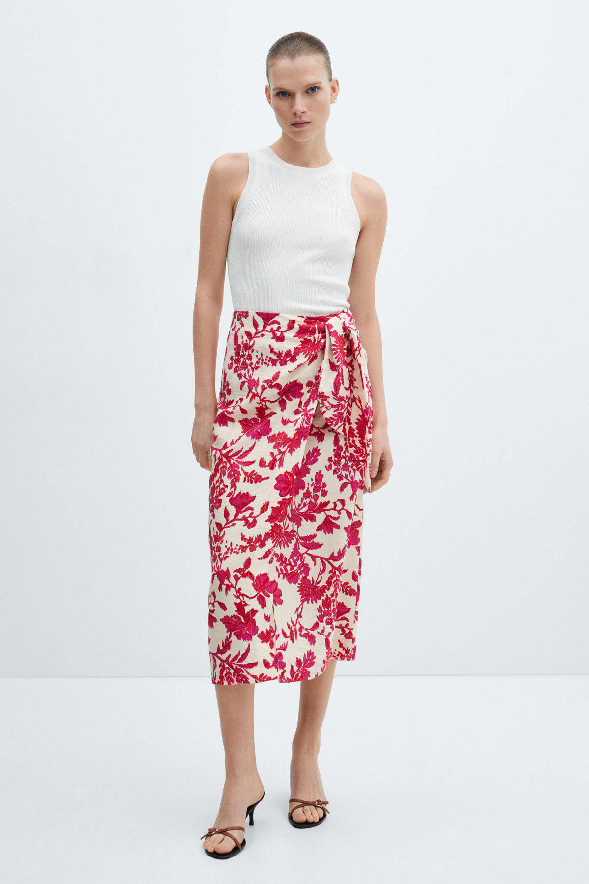 Mango gebloemde rok fuchsia/rood/ecru | wehkamp