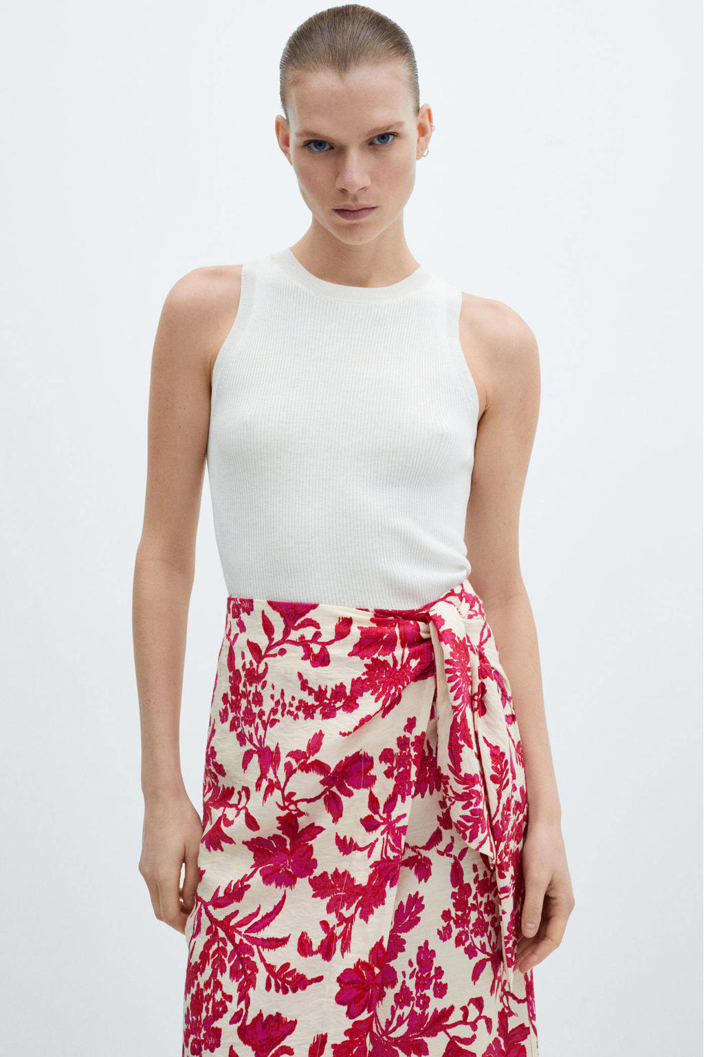 Mango gebloemde rok fuchsia/rood/ecru | wehkamp