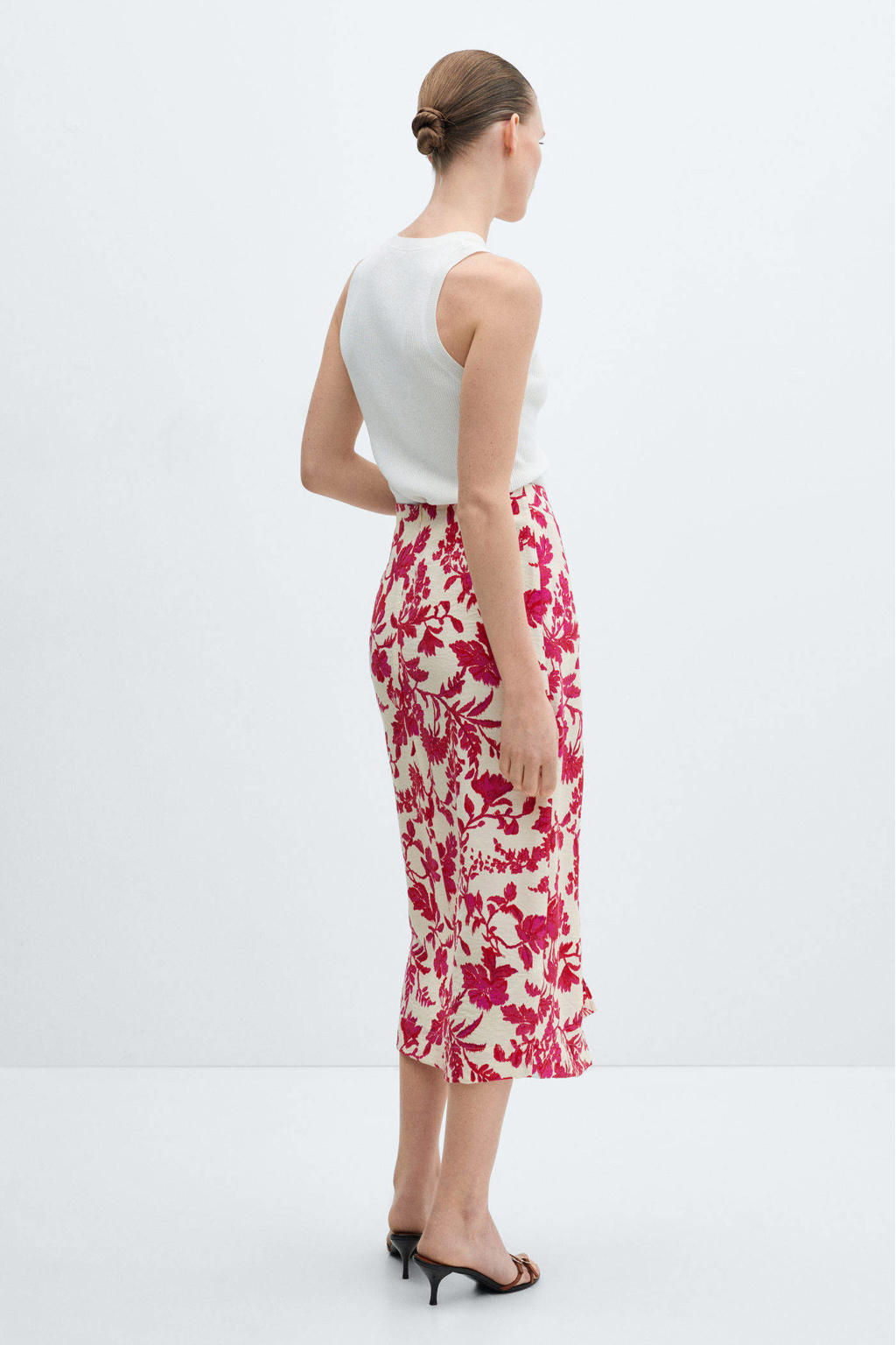Mango gebloemde rok fuchsia/rood/ecru | wehkamp