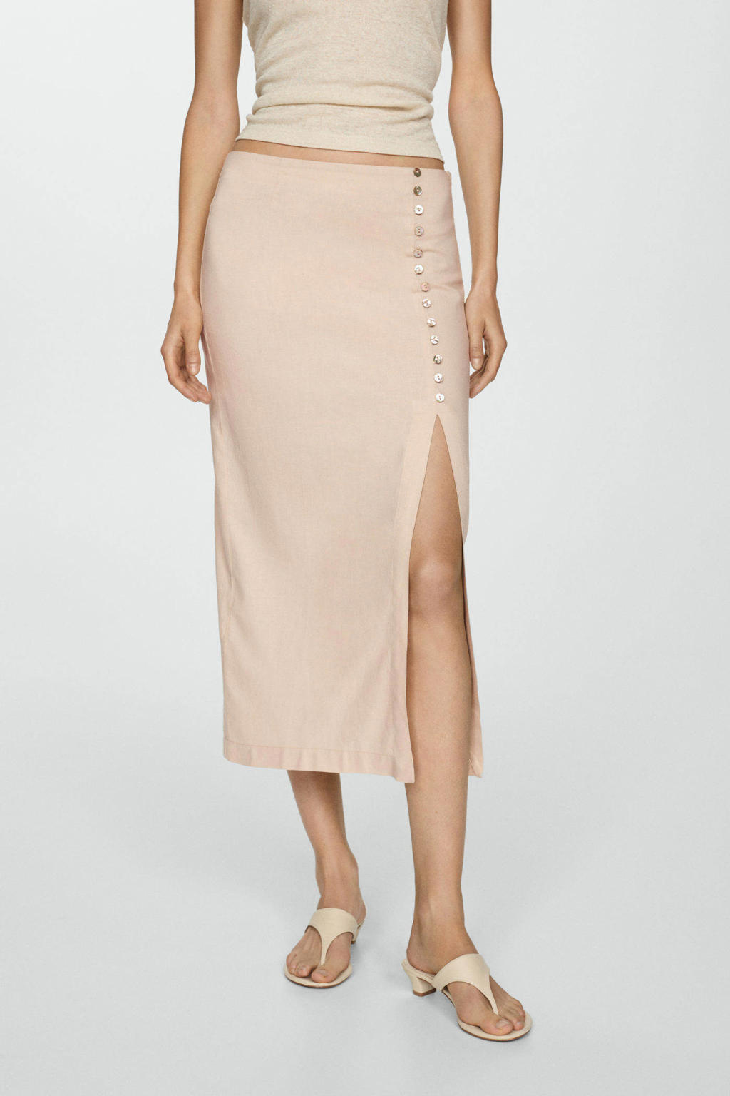Mango midi rok met linnen beige | wehkamp