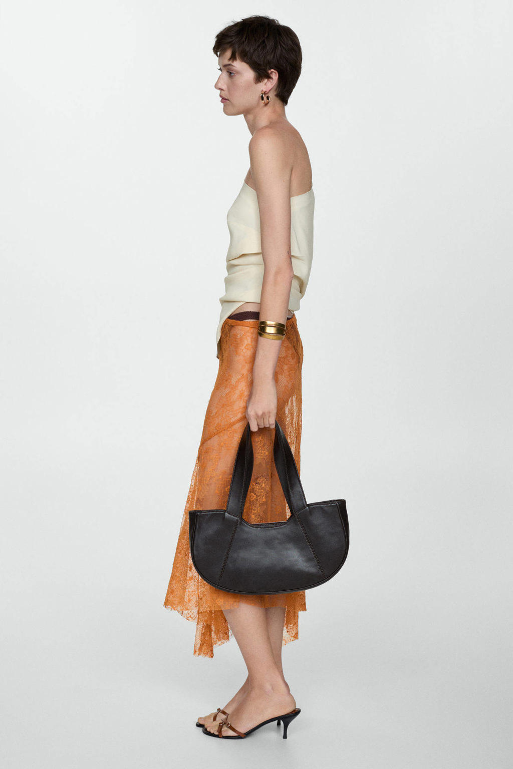 Mango semi-transparante midi rok oranje | wehkamp