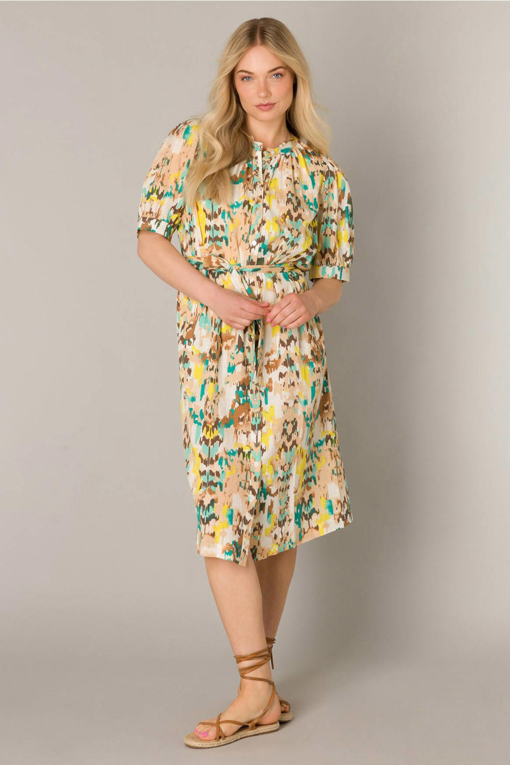 Yest blousejurk met all over print en ceintuur geel,bruin,groen | wehkamp