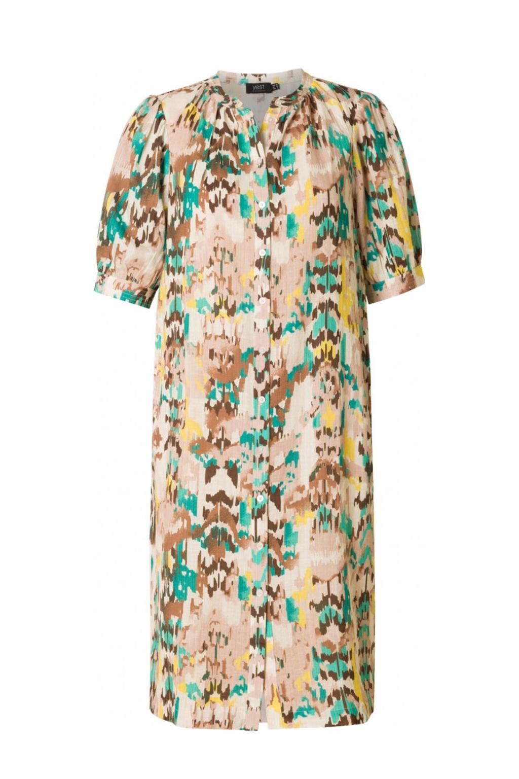 Yest blousejurk met all over print en ceintuur geel,bruin,groen | wehkamp