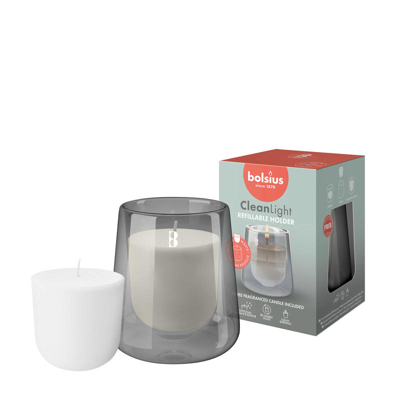 Bolsius geurkaars Cleanlight Starterkit - Cypress & Amber | wehkamp