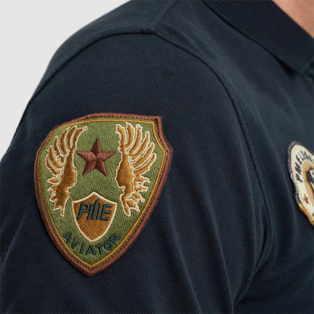 PME Legend regular fit polo met printopdruk en patches donkerblauw ...