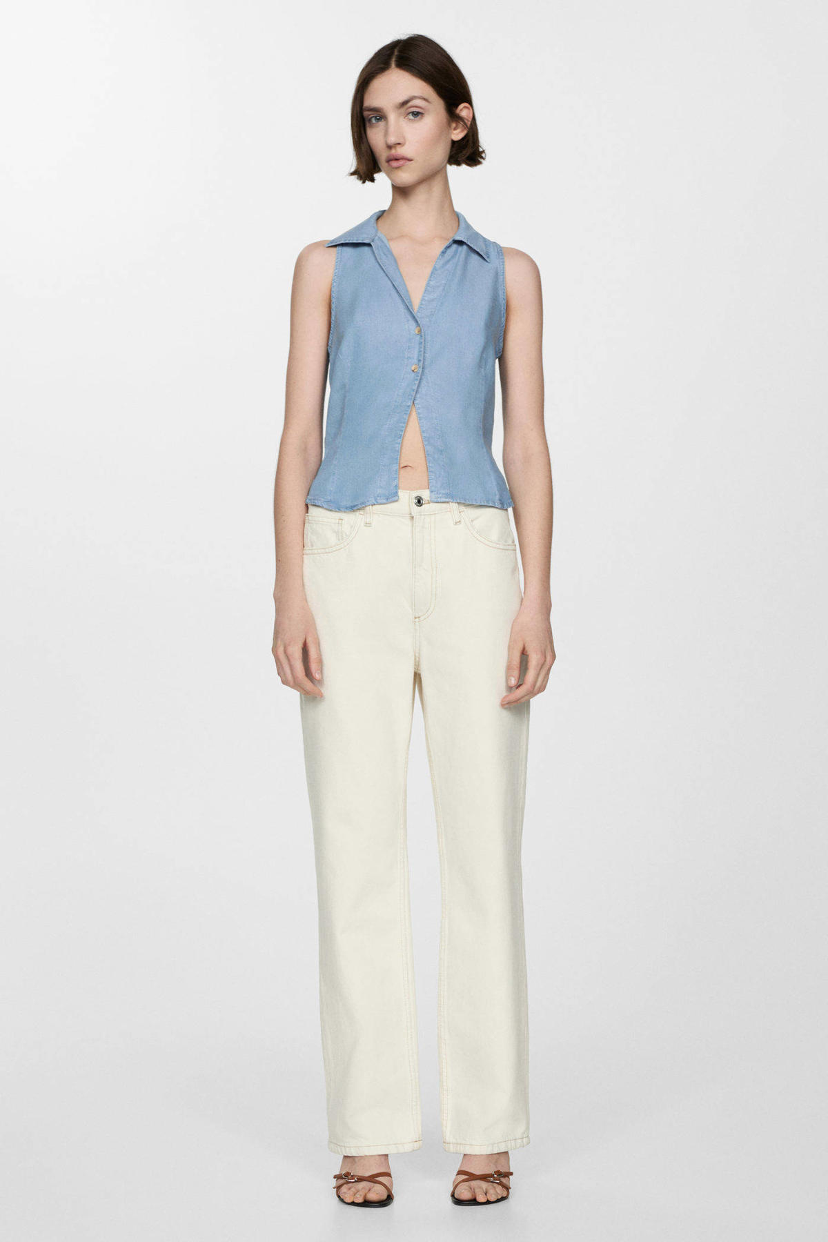 Mango top light blue denim kopen? | Morgen in huis | wehkamp