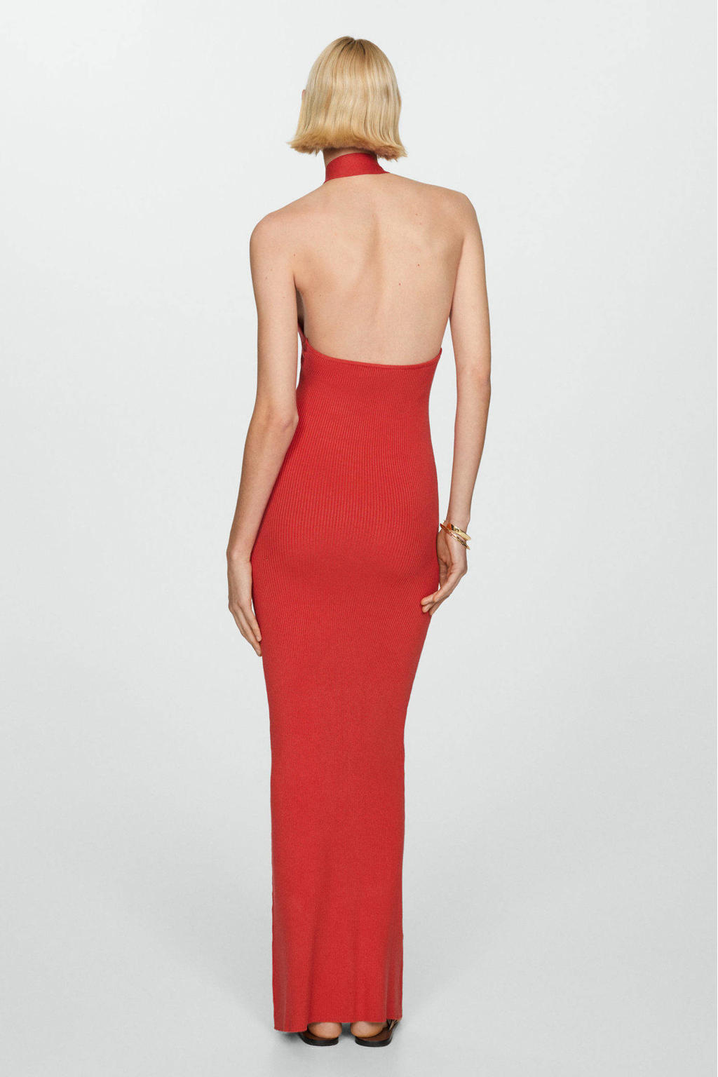 Mango halter bodycon jurk rood | wehkamp