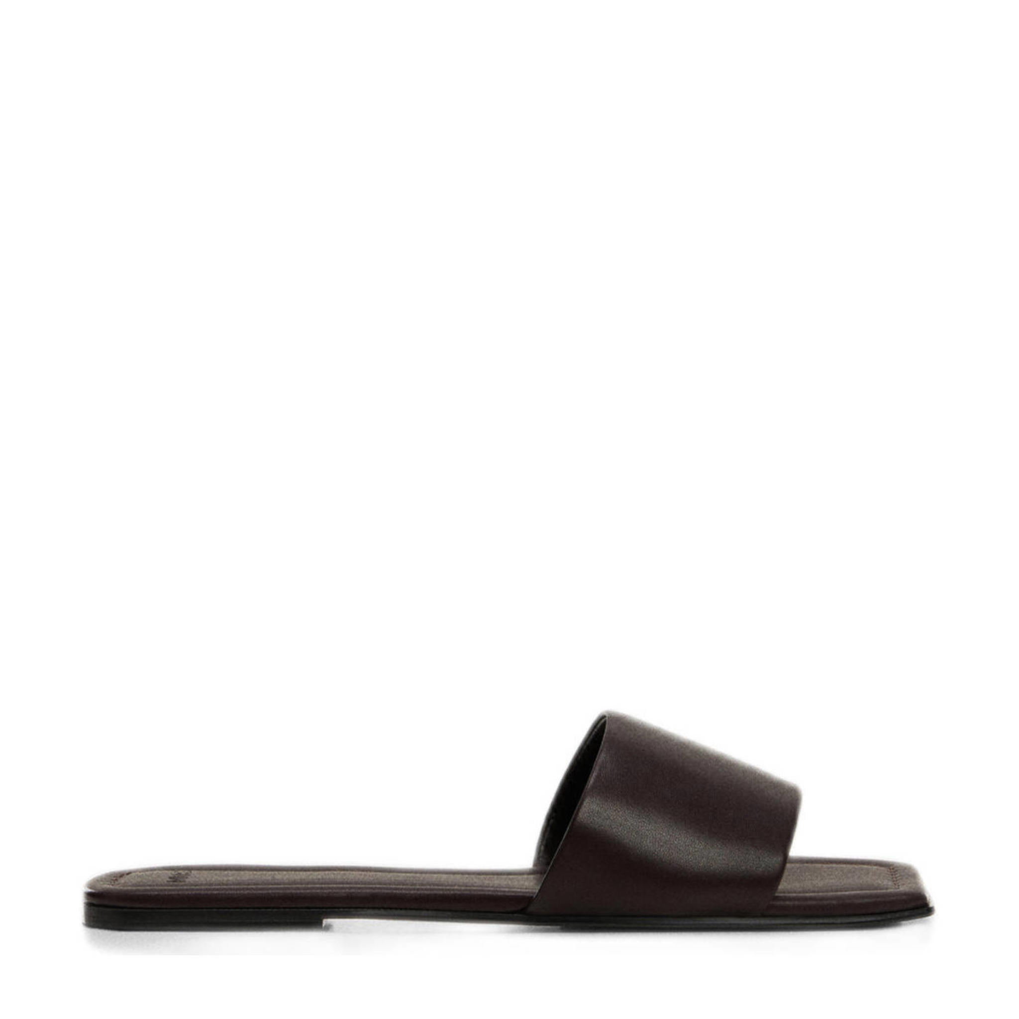 Mango leren slippers donkerbruin | wehkamp