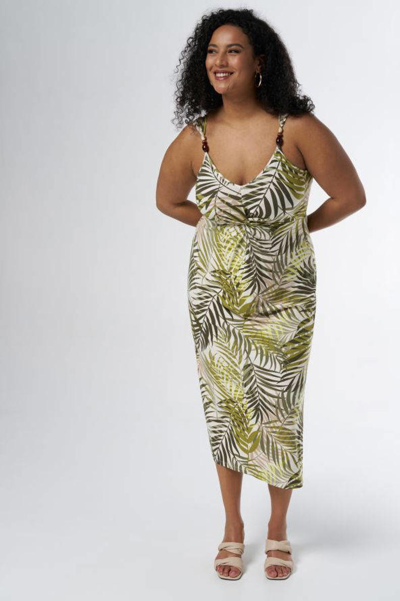 MS Mode jurk met bladprint groen/ecru | wehkamp