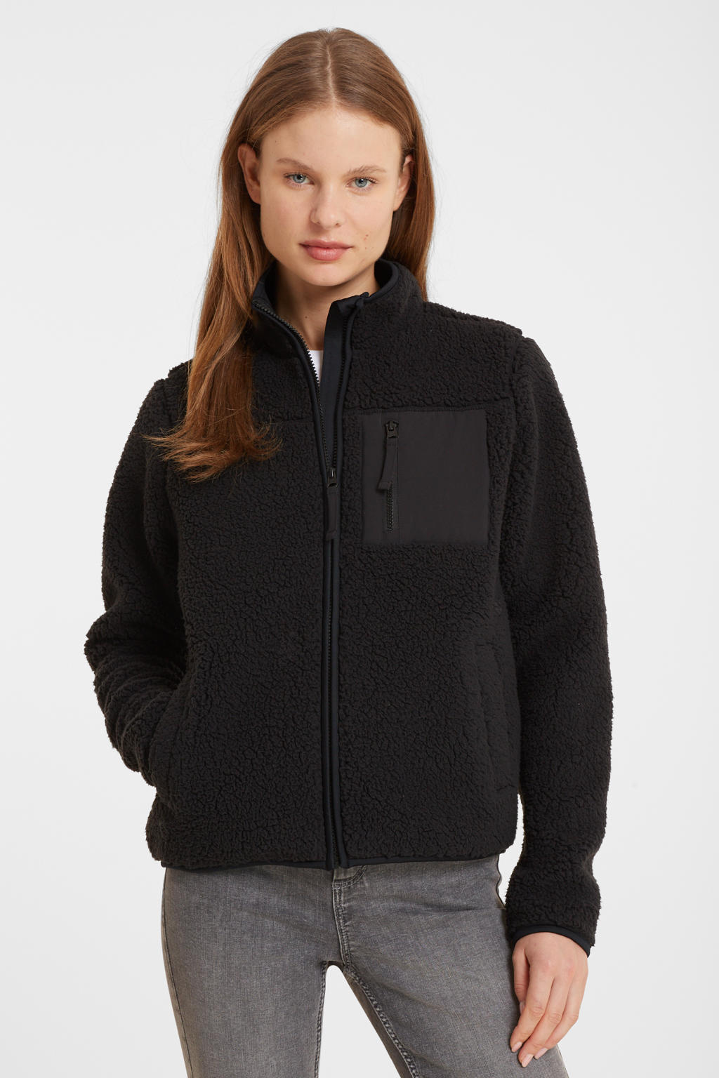 Anytime teddy fleece vest zwart | wehkamp