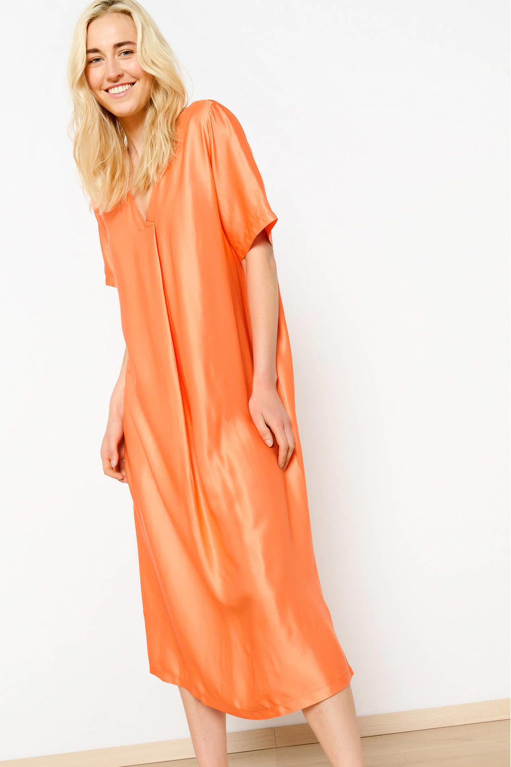 LOLALIZA satijnen jurk oranje | wehkamp