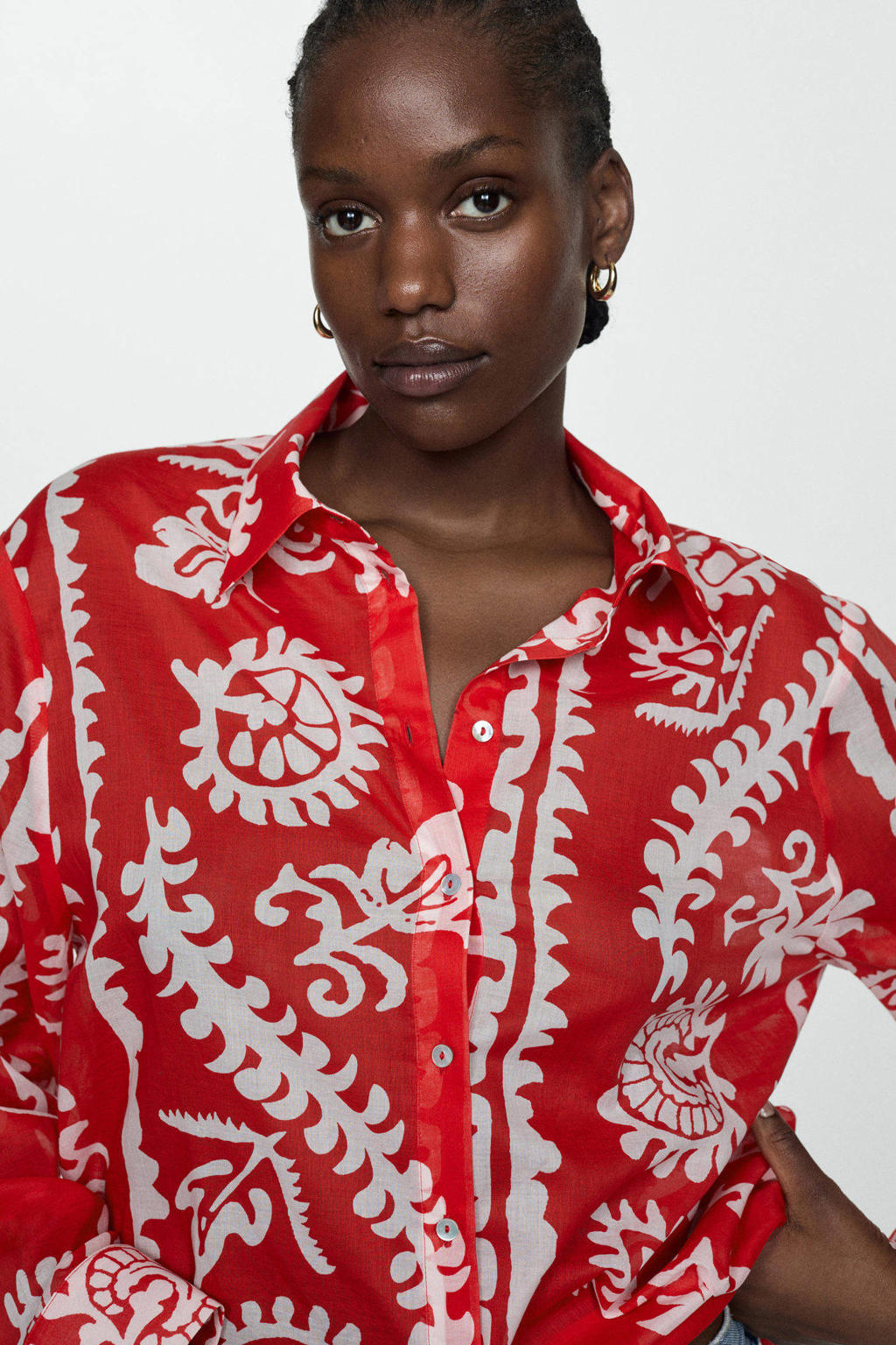 Mango blouse met all over print rood/ecru | wehkamp