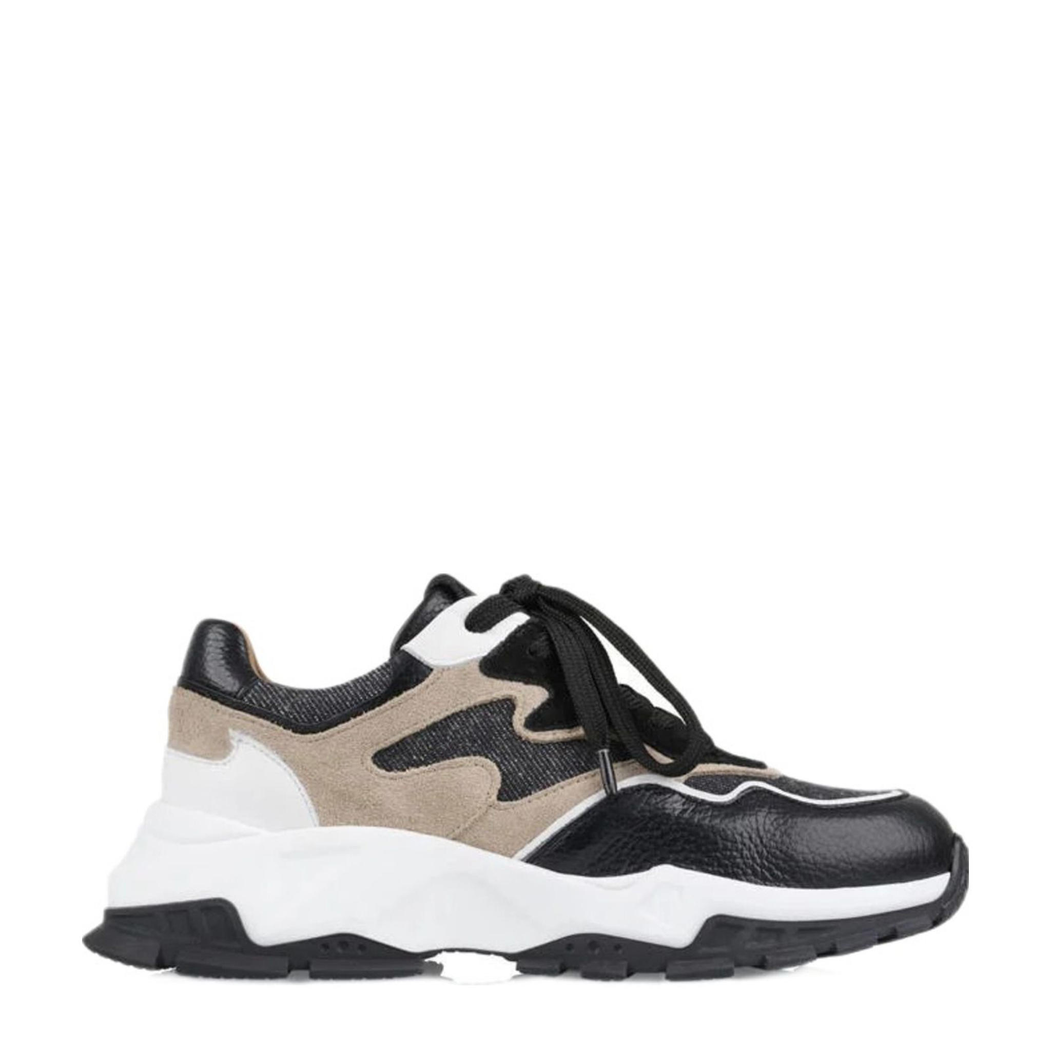 DWRS Chester denim chunky leren sneakers zwart/beige | wehkamp