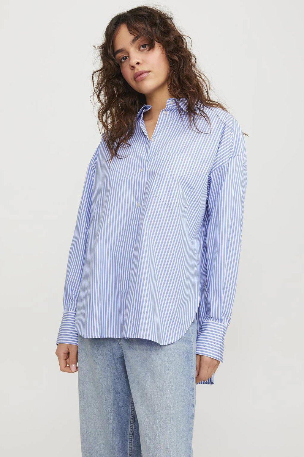 JJXX gestreepte blouse JXJAMIE blauw/wit | wehkamp