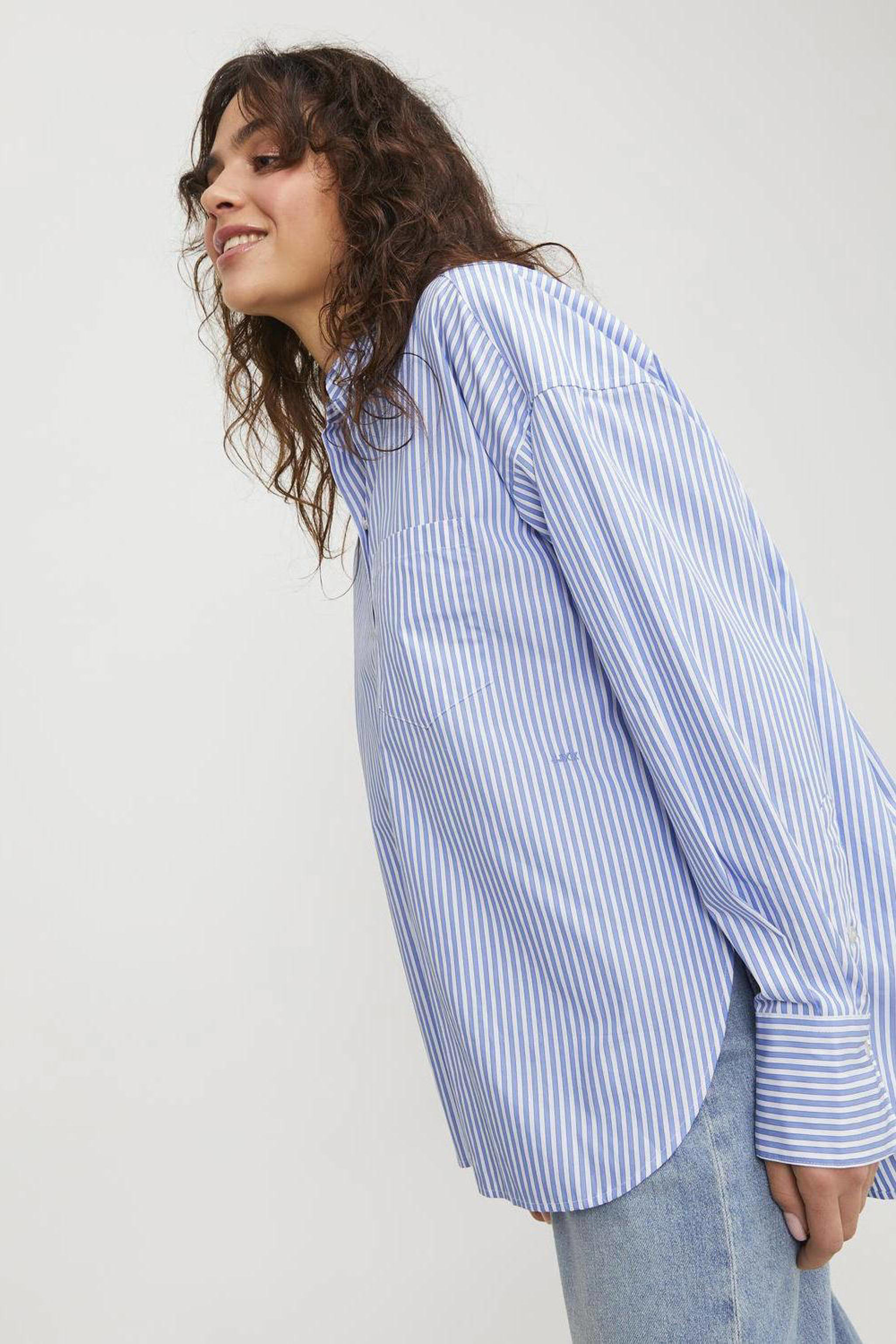 JJXX gestreepte blouse JXJAMIE blauw/wit | wehkamp