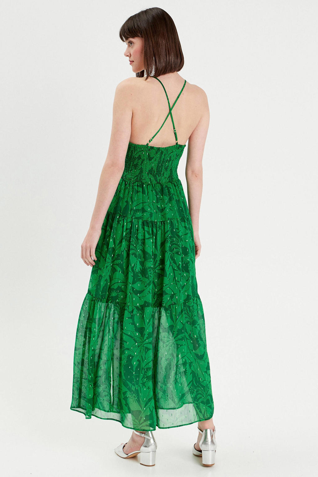 Cache Cache semi-transparante maxi jurk met all over print en volant groen | wehkamp