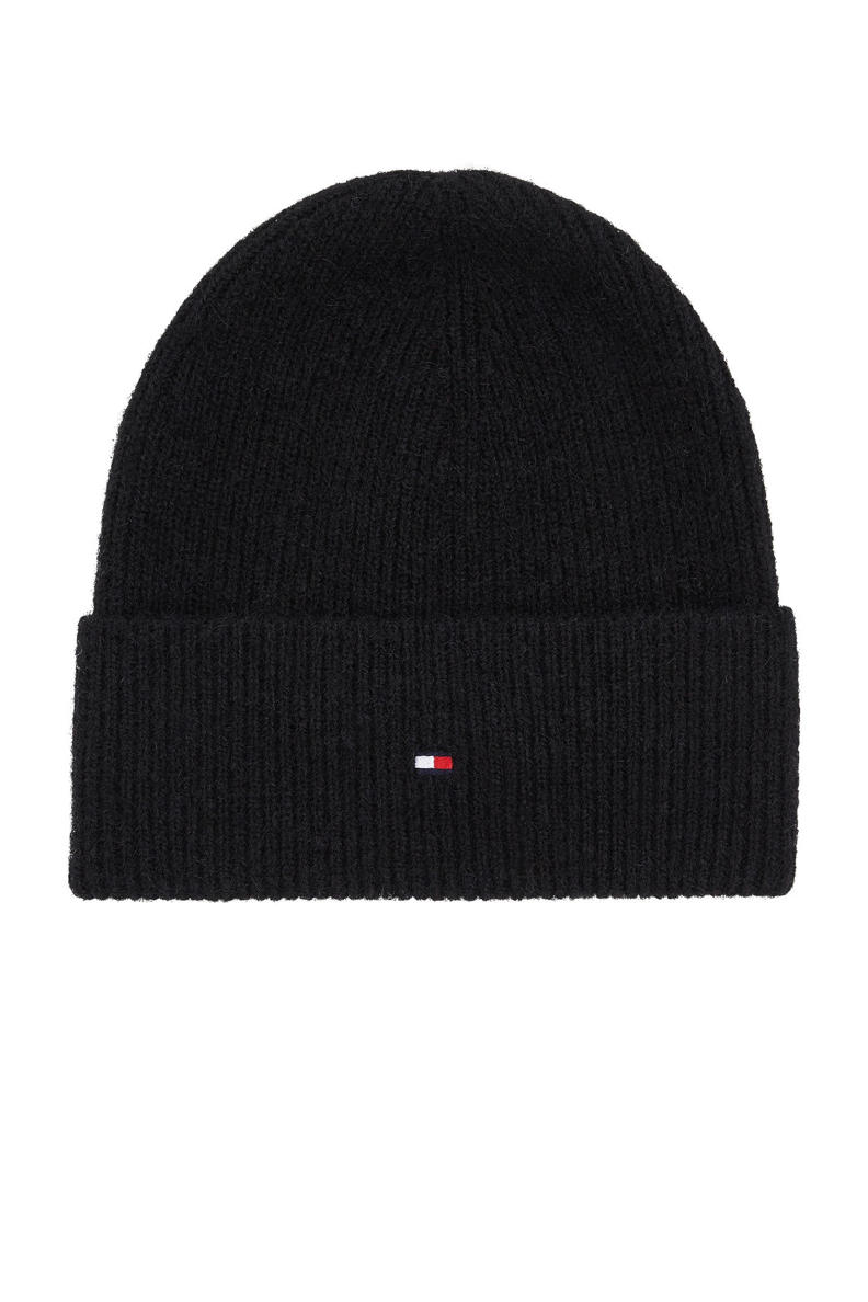 Tommy Hilfiger muts Essential Flag Fuzzy zwart | wehkamp