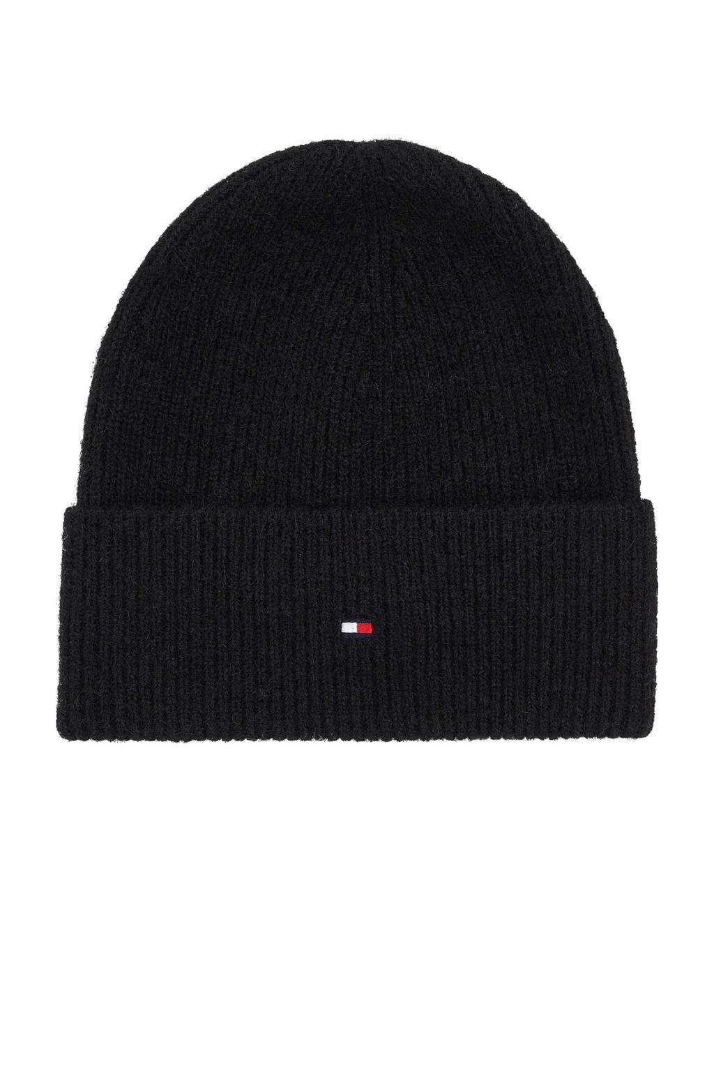 Tommy Hilfiger muts Essential Flag Fuzzy zwart | wehkamp
