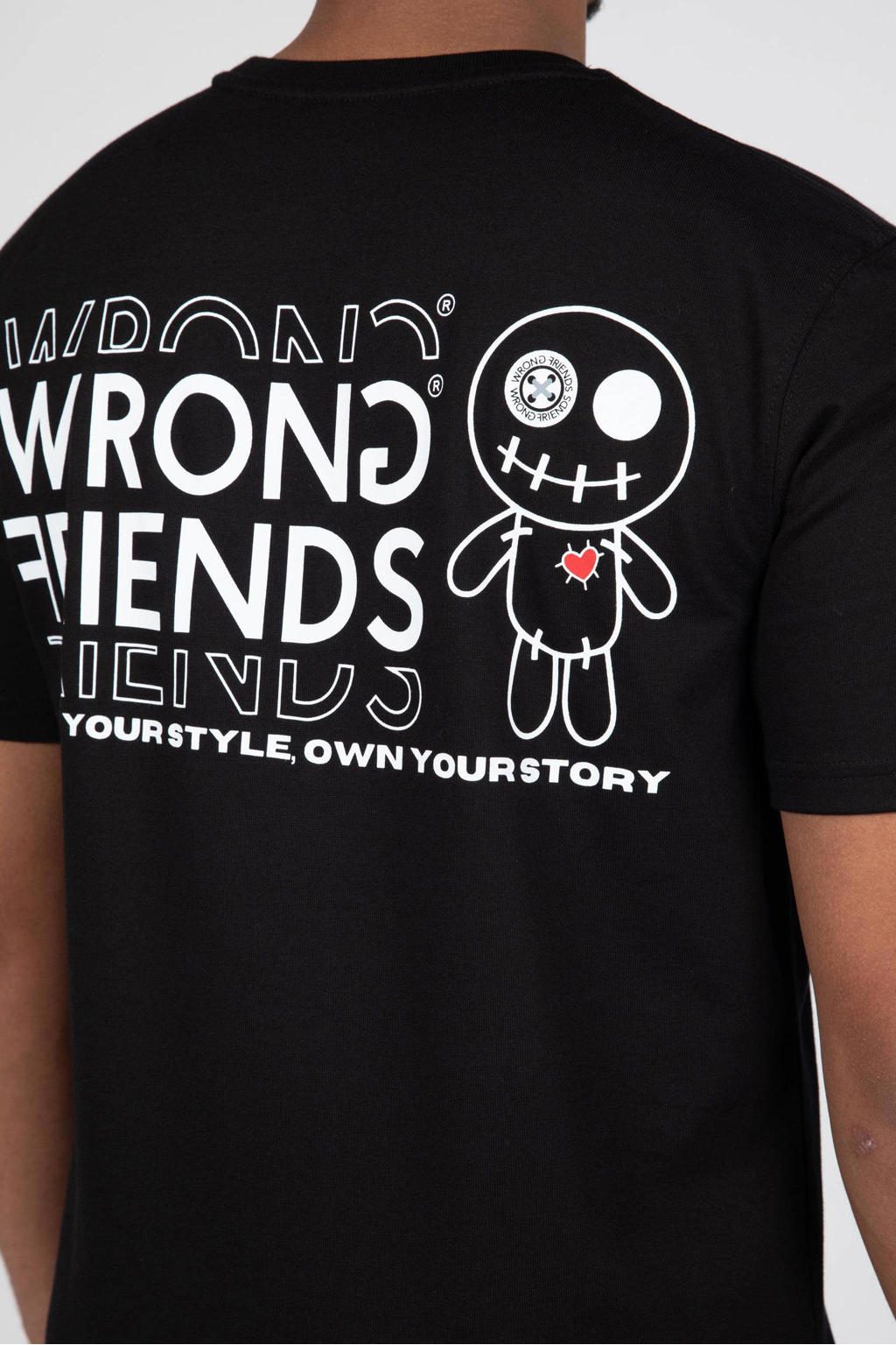 WRONG FRIENDS regular fit T-shirt Vichy met backprint zwart | wehkamp