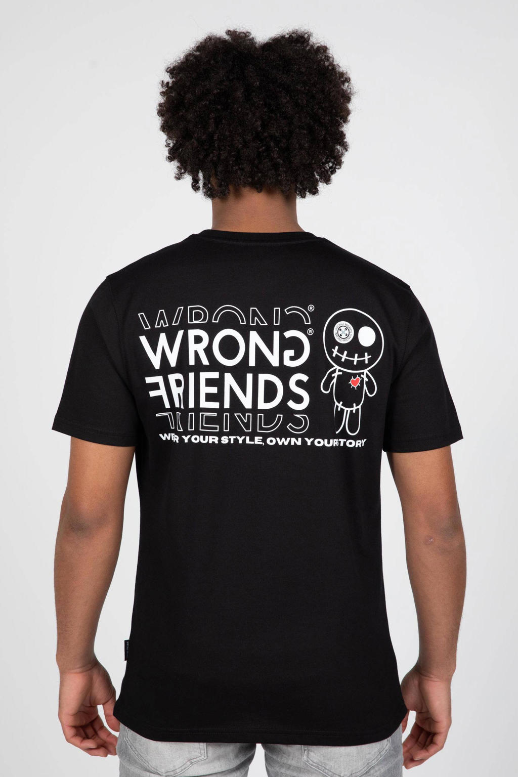 WRONG FRIENDS regular fit T-shirt Vichy met backprint zwart | wehkamp