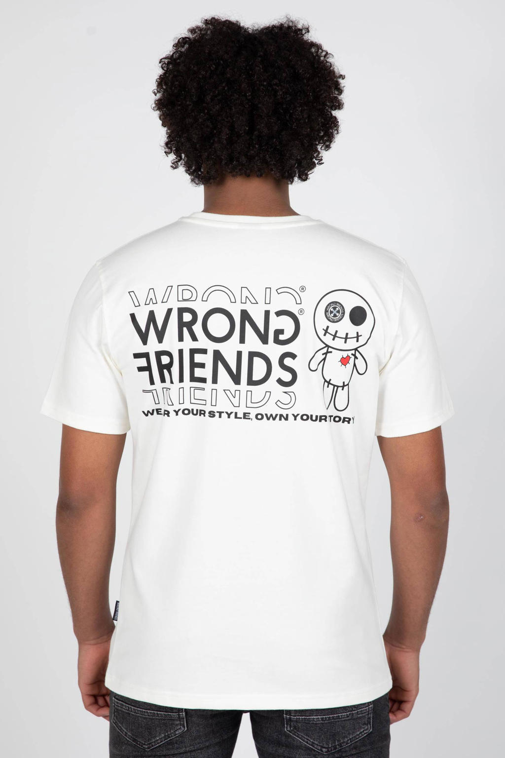 WRONG FRIENDS regular fit T-shirt Vichy met backprint wit | wehkamp