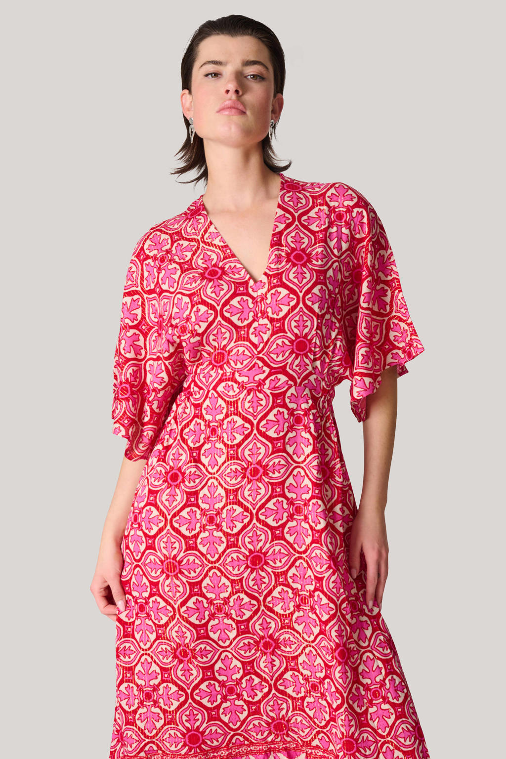 Shoeby jurk met all over print rood/roze | wehkamp