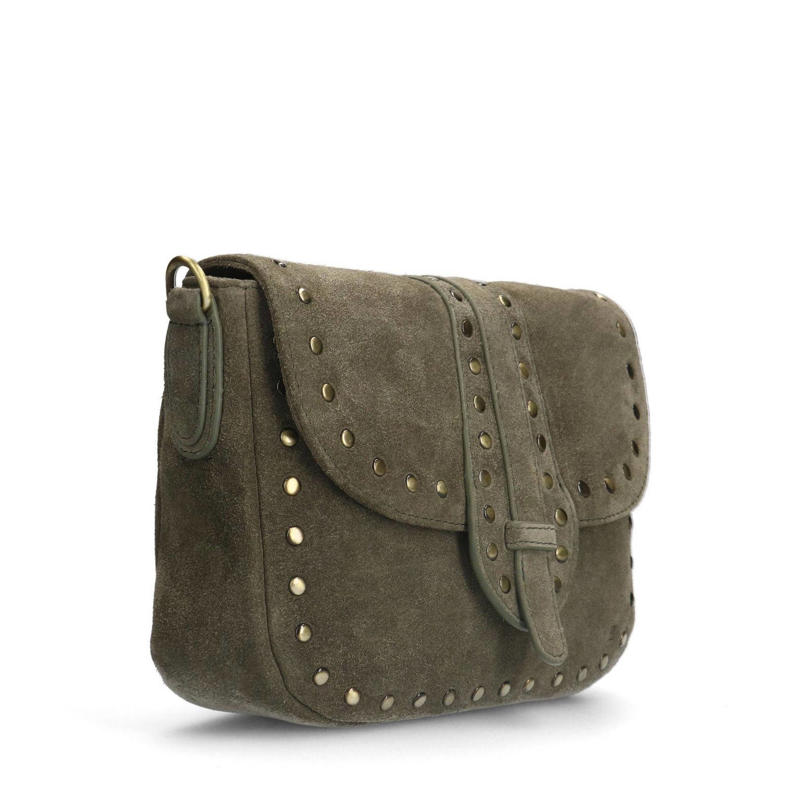 Manfield suede crossbody tas met studs kaki | wehkamp