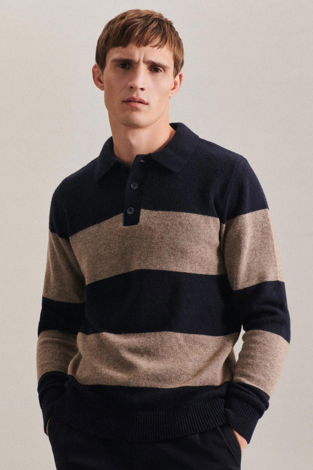 Seidensticker gestreepte polo met wol grijs | wehkamp