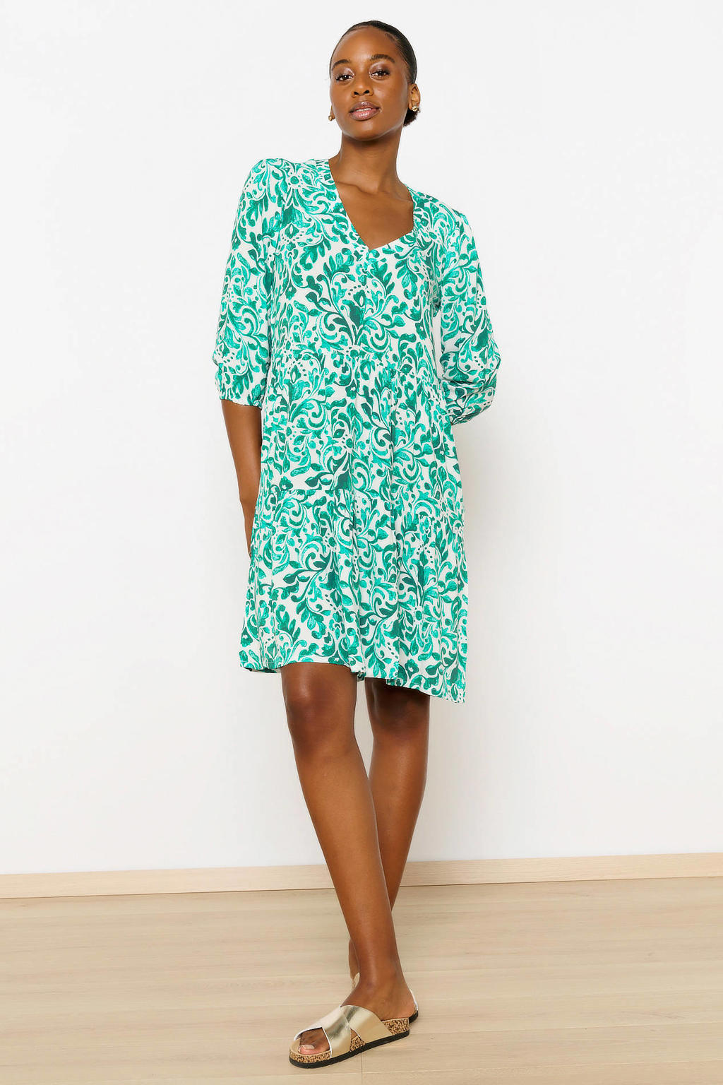 LOLALIZA jurk met all over print groen/ecru | wehkamp