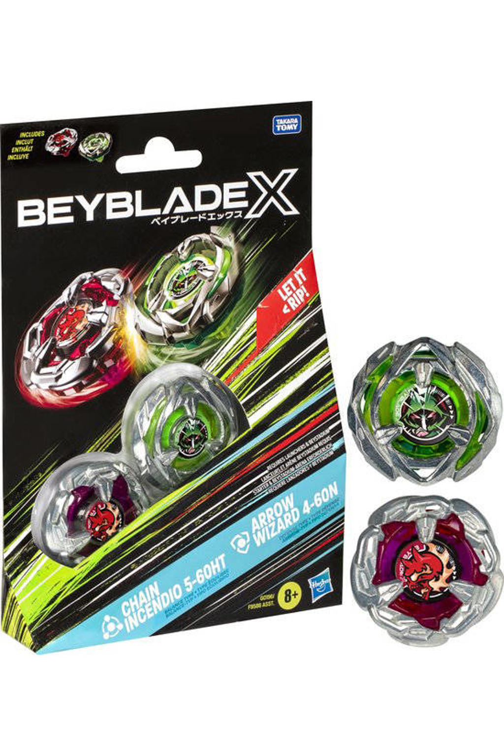 Beyblade X Chain Incendio 5-60HT en Arrow Wizard 4-60N Top Dual Pack ...