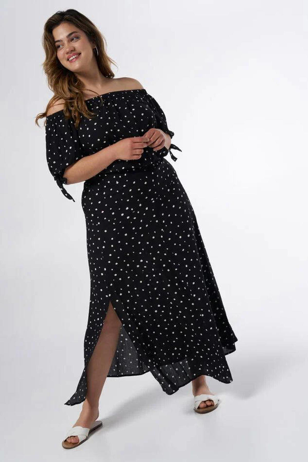 MS Mode maxi rok met stippen zwart/wit | wehkamp