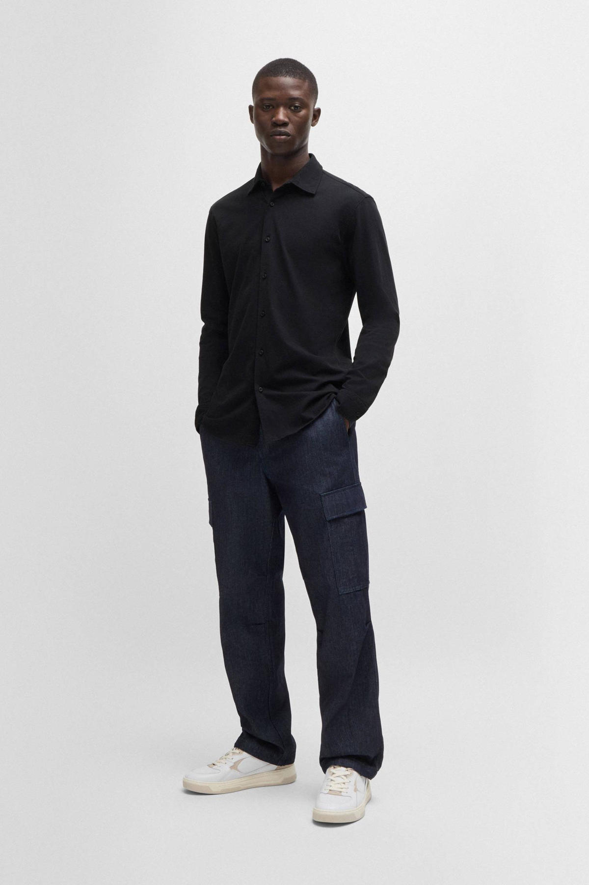 BOSS slim fit overhemd met mouwlengte 7 Mysoft met logo zwart | wehkamp