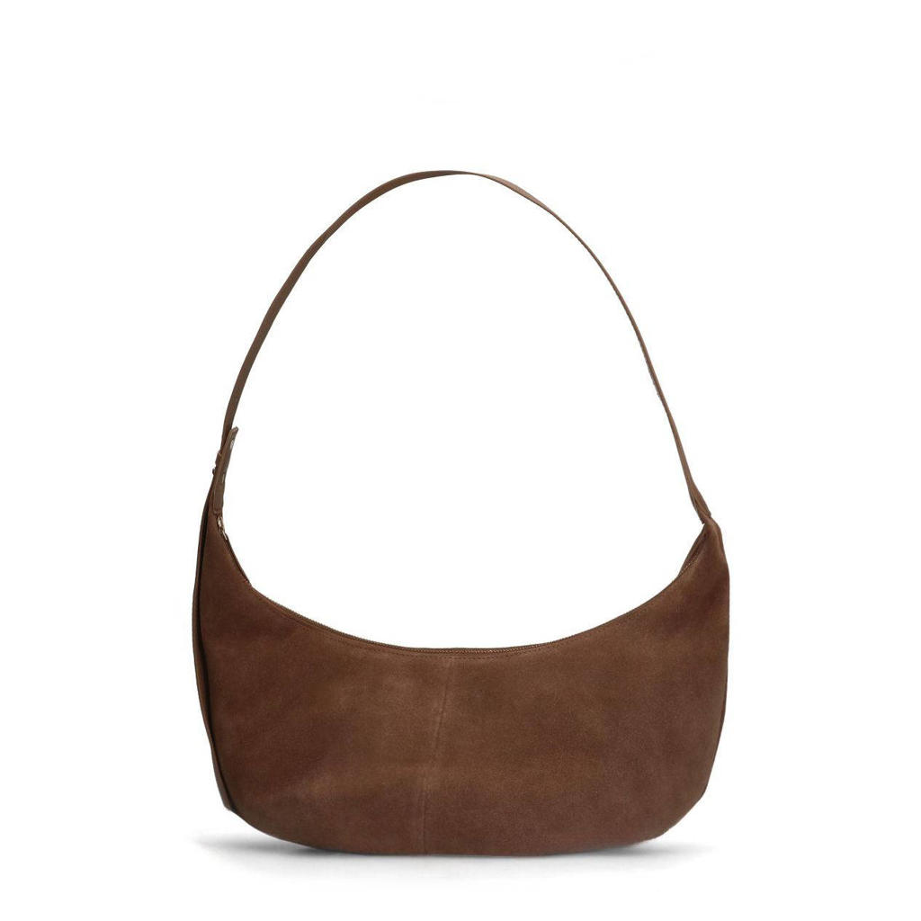 Manfield suede schoudertas bruin | wehkamp