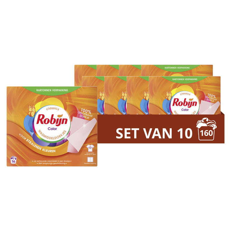 Robijn Classics Color wasmiddeldoekjes - 10 x 16 wasstrips - 160 ...