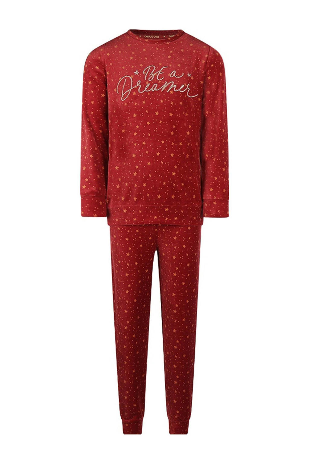 Charlie Choe meisjes pyjama met sterren print donkerrood | wehkamp